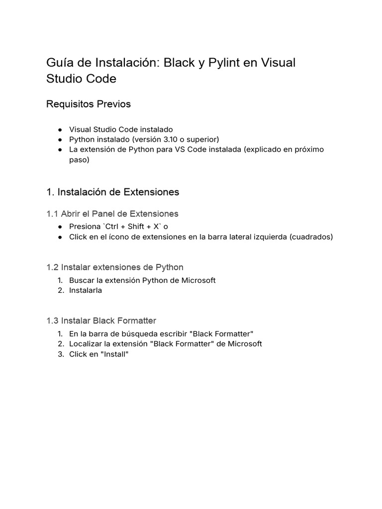 Guía de Instalación - Black y Pylint en Visual Studio Code | PDF | Python (lenguaje de ...