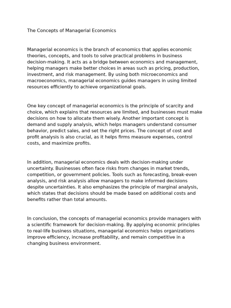 Managerial Economics: Key Concepts Explained | PDF