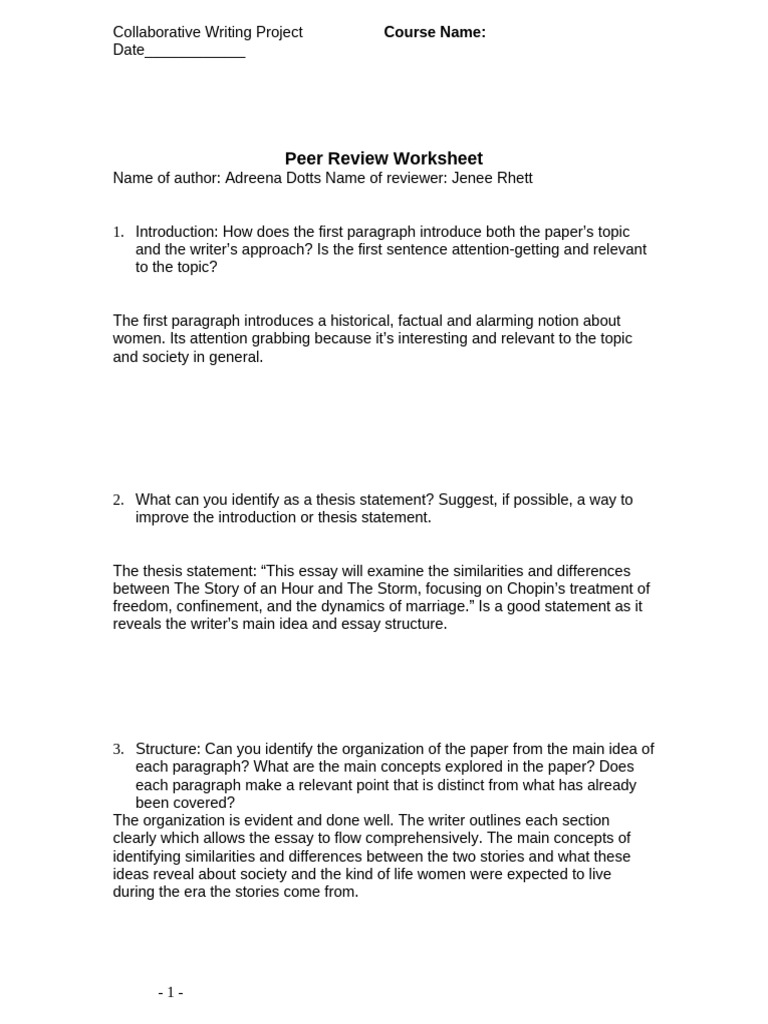 Collab Writing Peer Review Worksheet | PDF | Essays | Paragraph