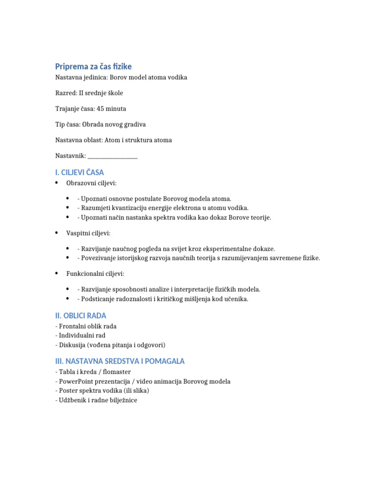 Borov Model Atoma Priprema | PDF