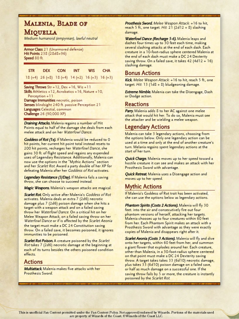 Malenia and Radahn D&D Stat Blocks | PDF