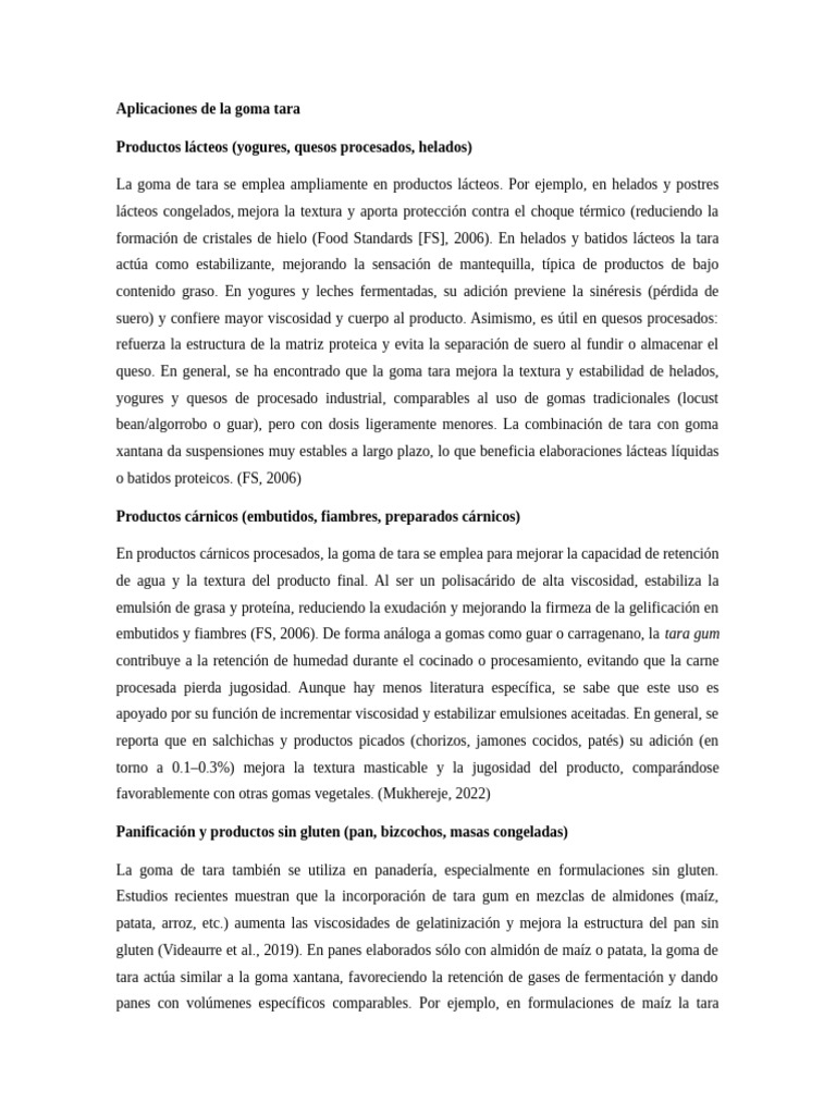 Aplicaciones de la goma tara en alimentos | PDF | Panes | Productos lácteos