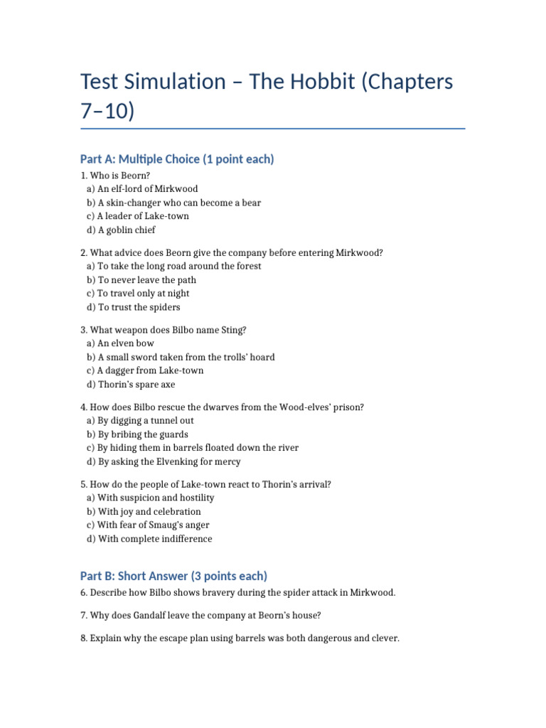 Hobbit Chapter 7 Quiz and Analysis | PDF