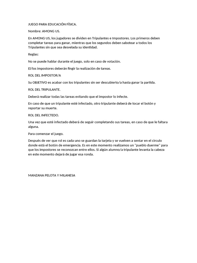 Among Us en Educación Física | PDF