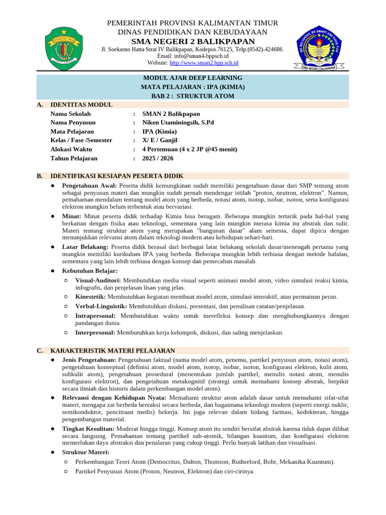 Modul Struktur Atom. TTD | PDF