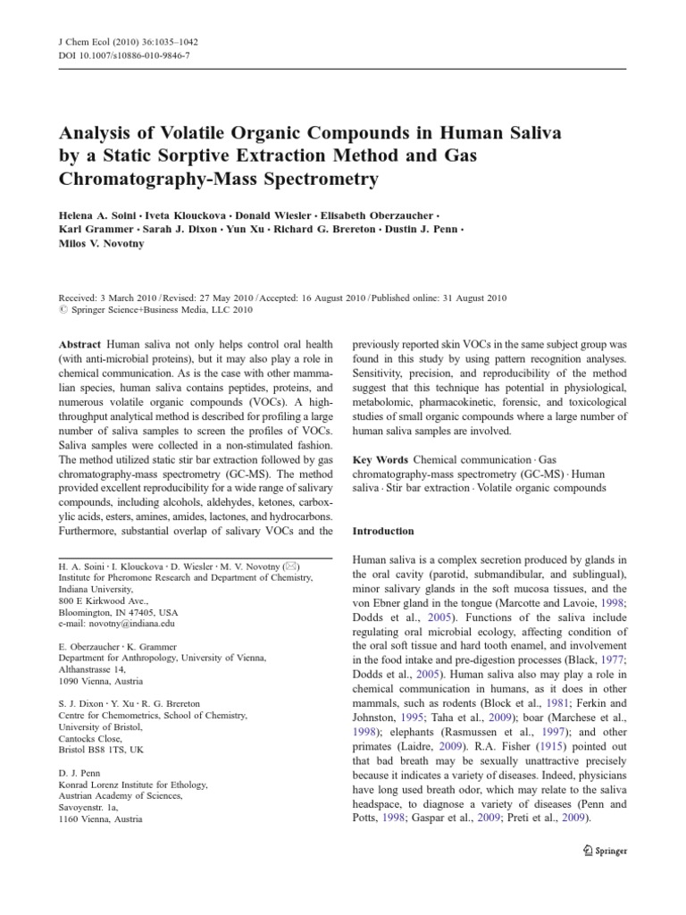 Analysis of Volatile Organic Compounds in Human Saliva by A Static ...