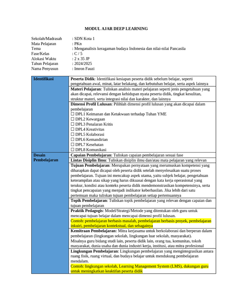 Template Modul Ajar Deep Learning | PDF