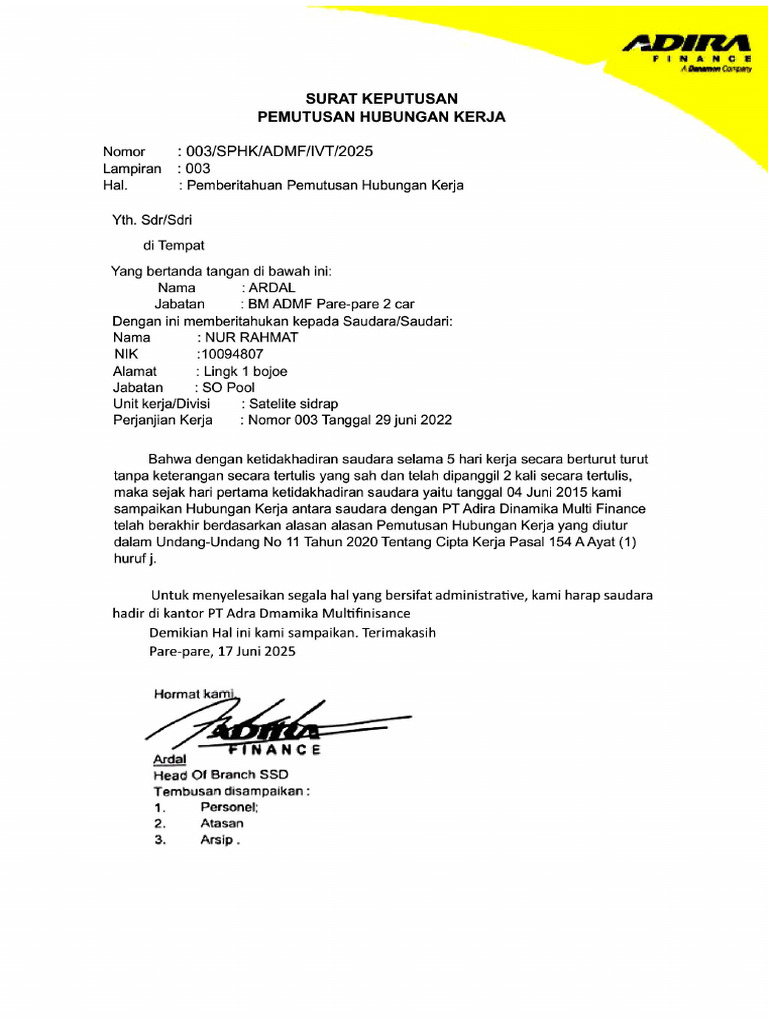 Surat PHK | PDF