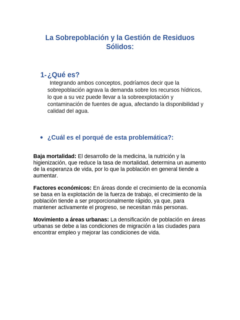 Sobrepoblación y Gestión Hídrica Eficiente | PDF | Agua ...