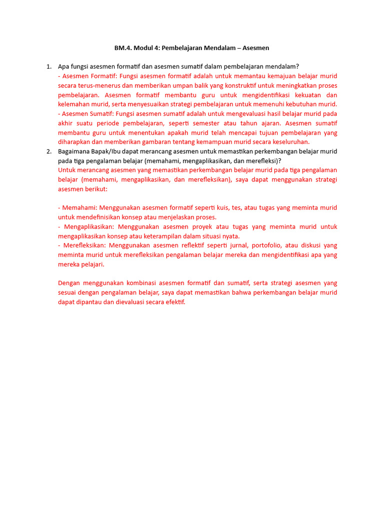 BM4 Modul 4 Pembelajaran Mendalam Asesmen | PDF