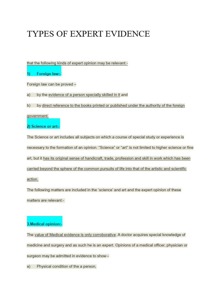 Types of Expert Evidence | PDF | Witness | Expert Witness