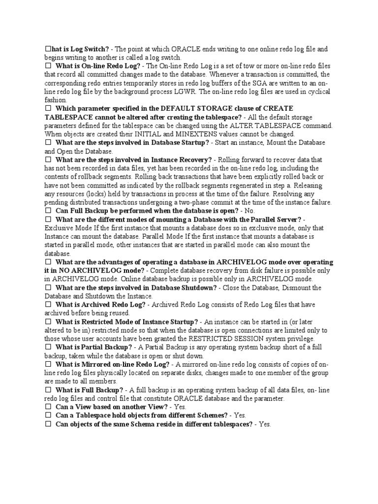 Oracle Log Switch, Redo Log, Database Startup Steps | PDF | Database ...