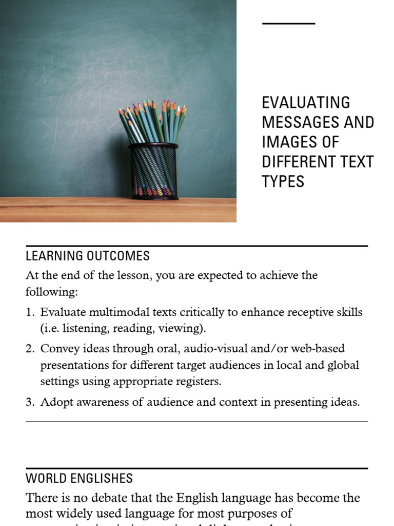 Evaluating Multimodal Texts | PDF | English Language | Cognition