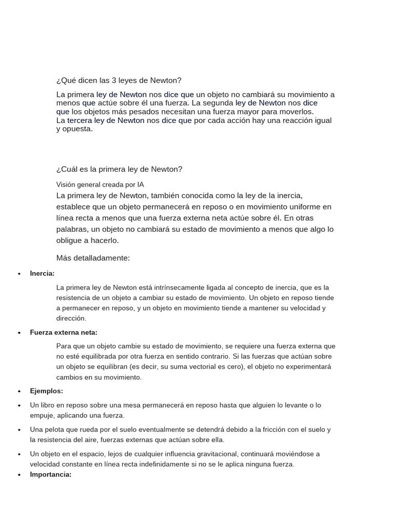 Leyes de Newton: Resumen y Ejemplos | PDF | Fuerza | Las leyes del ...