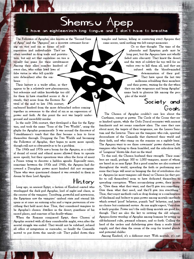 Vampire The Requiem - Covenant - Followers of Apophis (Setites) | PDF ...