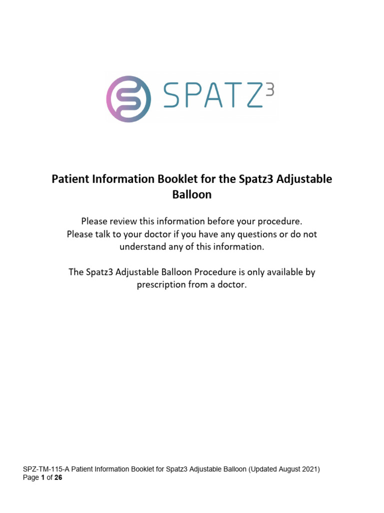 Patient Information Booklet for the Spatz3 Adjustable Balloon | PDF ...