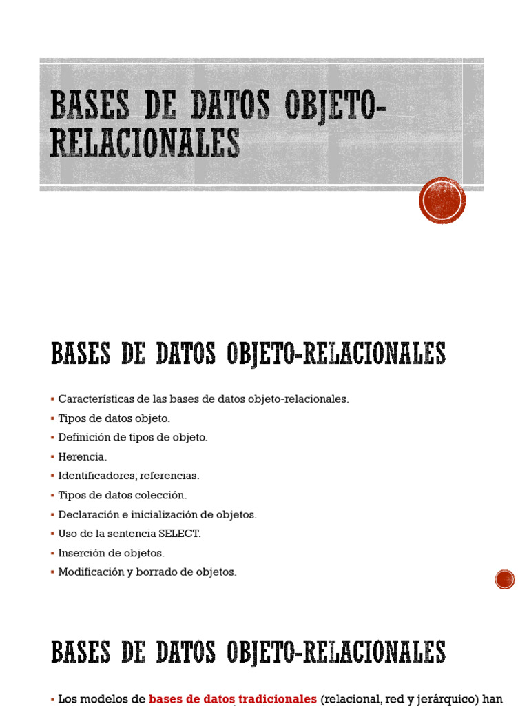 Bases de Datos Objeto-Relacionales | PDF | Objeto (informática) | Bases ...