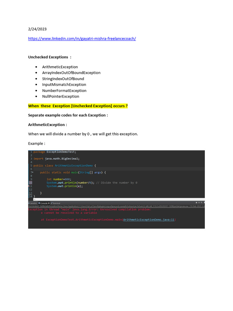 Unchecked Exceptions Explained | PDF