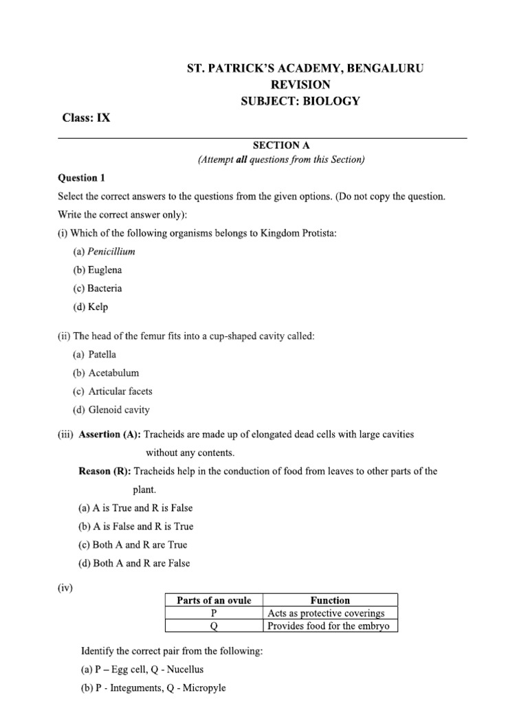 CLASS IX Bio Revision | PDF