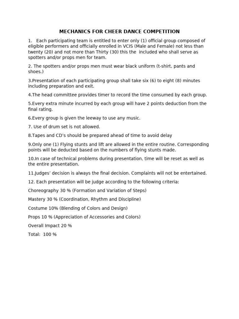 Cheer Dance & Hip Hop Competition Rules | PDF