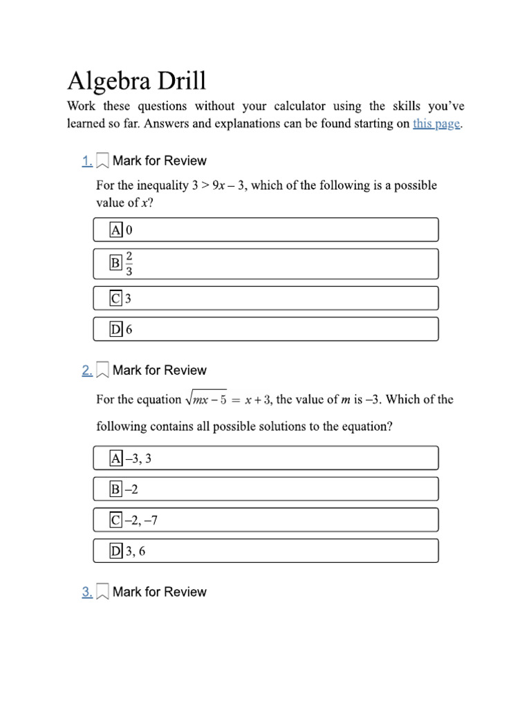 Algebra Drills | PDF