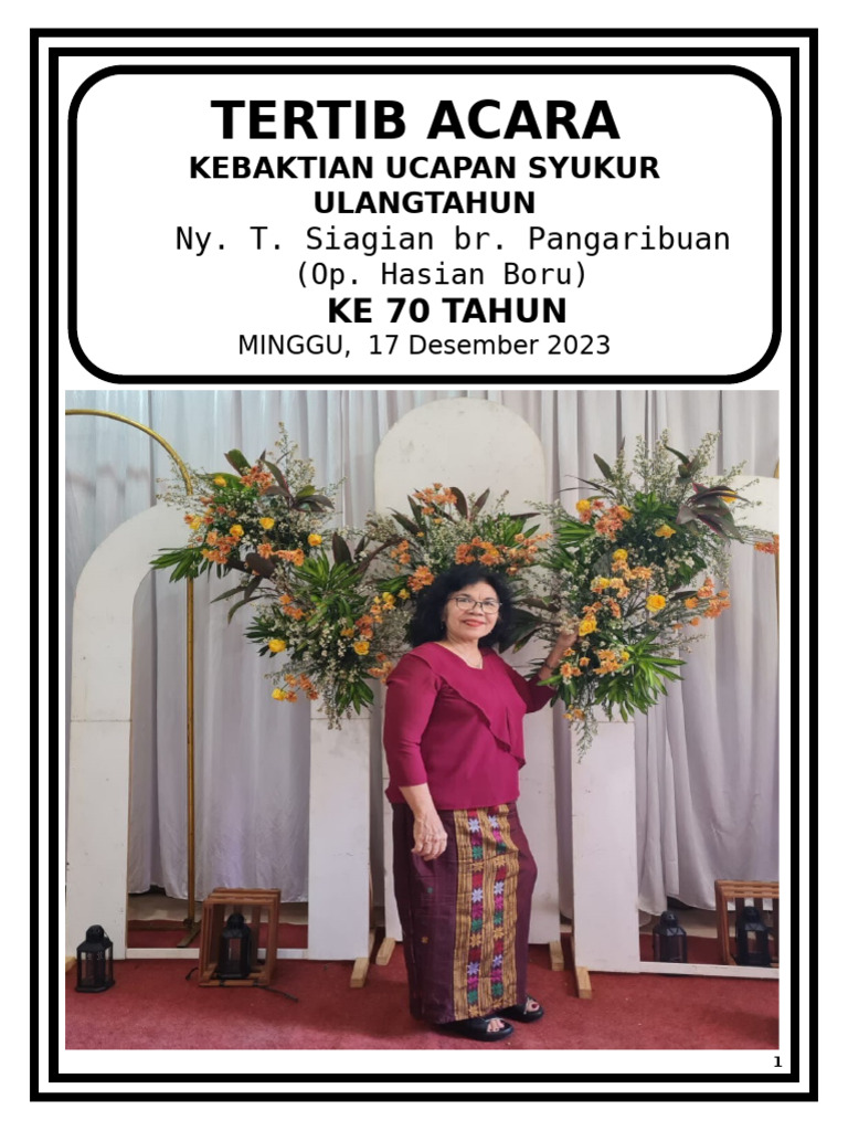 Ibadah Syukur Ulang Tahun ke-70 Ny. T. Siagian | PDF