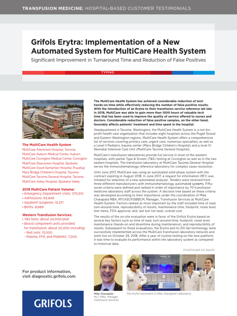 Grifols Erytra - Implementation of A New Automated System For MultiCare ...