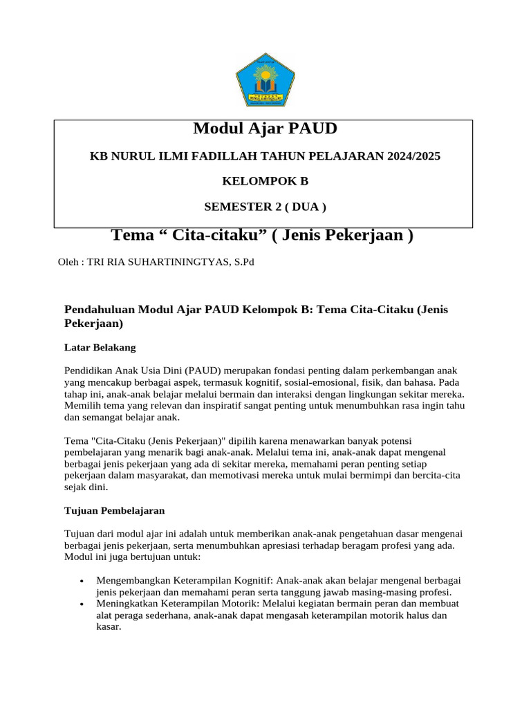 Modul Ajar PAUD: Cita-Citaku dan Pekerjaan | PDF