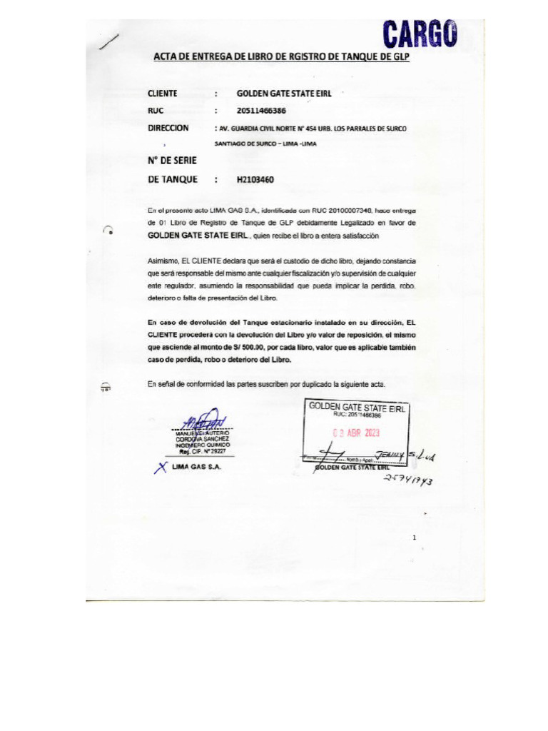 Acta Entrega Libro de Tq y Check List Osinergmin Con Fotos | PDF