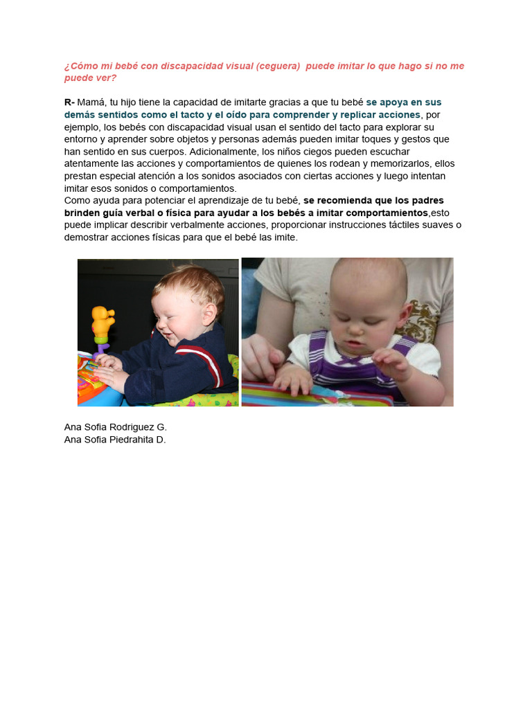 ¿Cómo Mi Bebé Con Discapacidad Visual (Ceguera) Puede Imitar Lo Que ...
