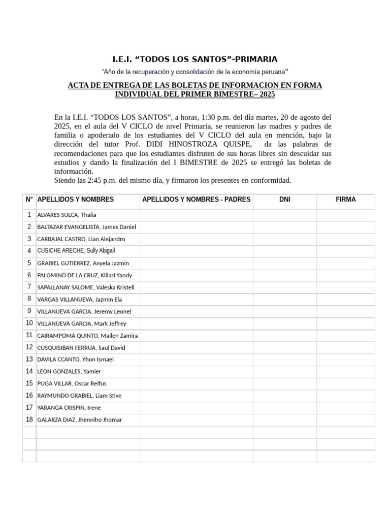 Acta de Entrega de Boletas | PDF
