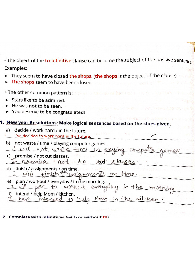 CH 8 Non Finites Book Work Class VIII-2 | PDF