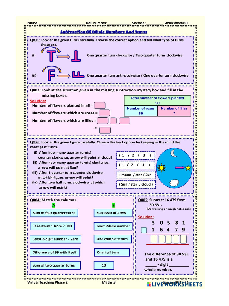 Subtraction Of Whole Numbers And Turns | PDF
