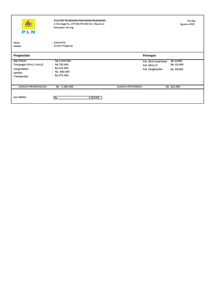 Slip Gaji Sumianto | PDF