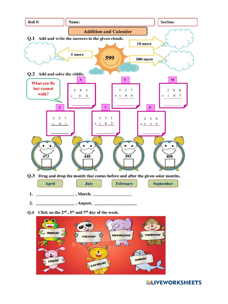 Addition & Calendar | PDF