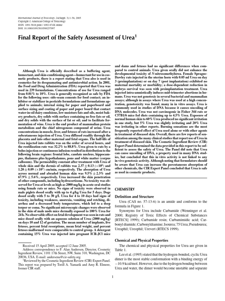 Safety Assessment of Urea in Cosmetics | PDF | Fetus | Placenta
