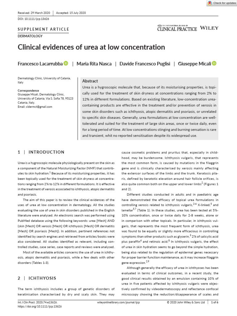 Clinical Evidences of Urea at Low Concentration | PDF | Dermatitis ...