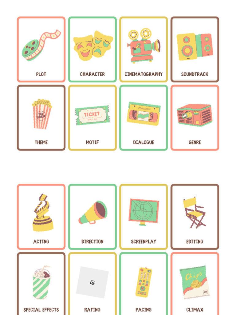 Colorful Sketchy Movie Vocabulary Memory Game Flashcards | PDF