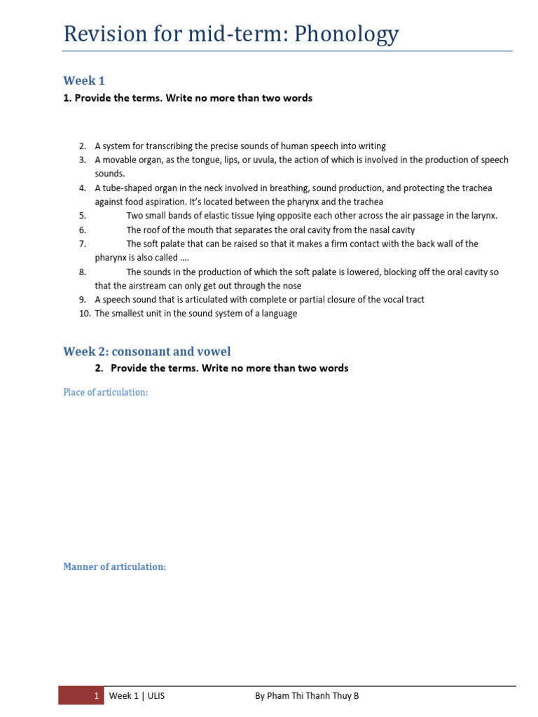 Intro 1 - Review Exercise - Phonology | PDF | Syllable | Phonetics