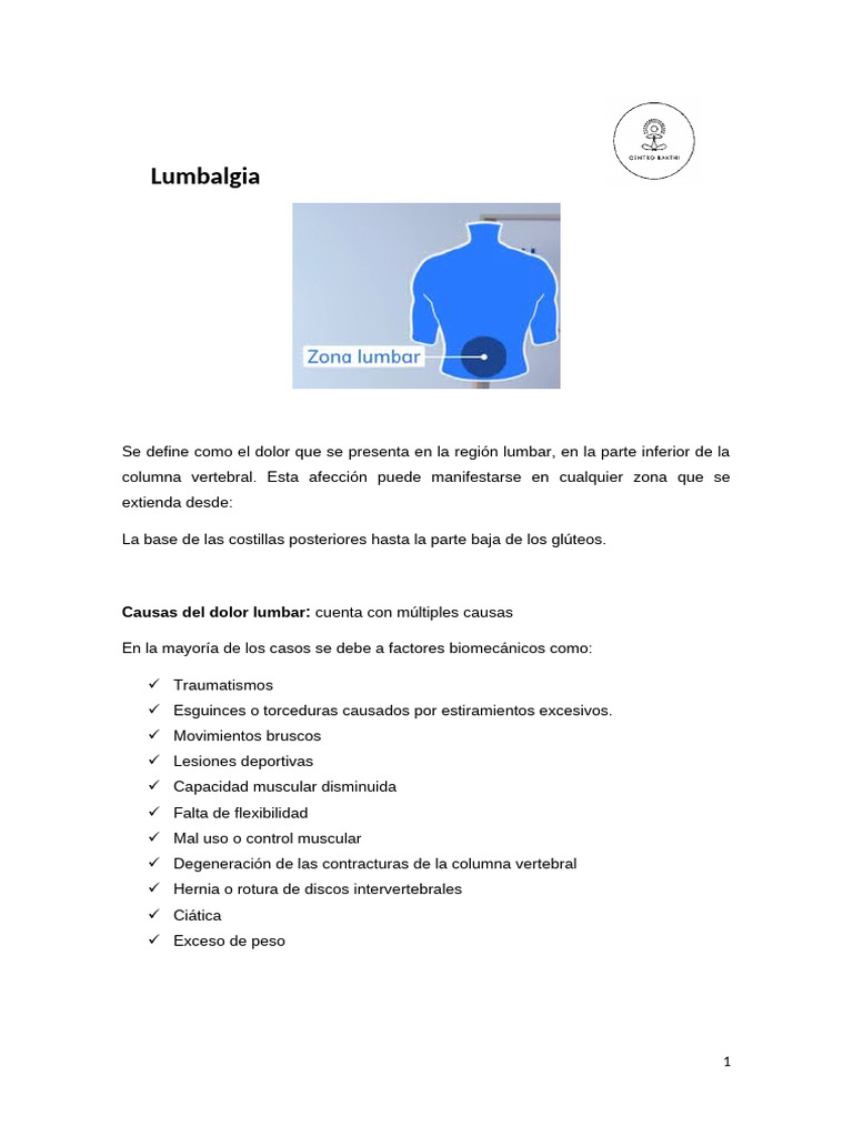 Causas y Tratamiento de Lumbalgia | PDF | Dolor lumbar | Trastornos ...