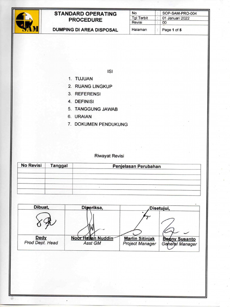 Sop-sam-pro-004 Prosedur Dumping Di Area Disposal | PDF