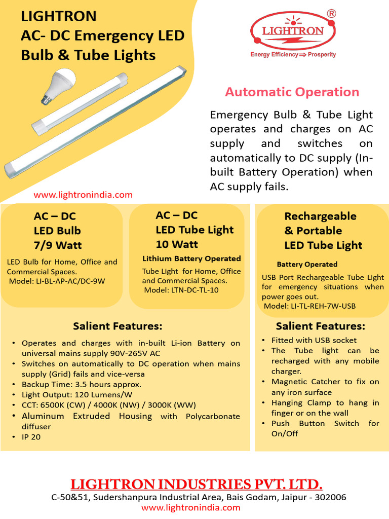 AC-DC Bulb & Tube Lights by LIGHTRON | PDF