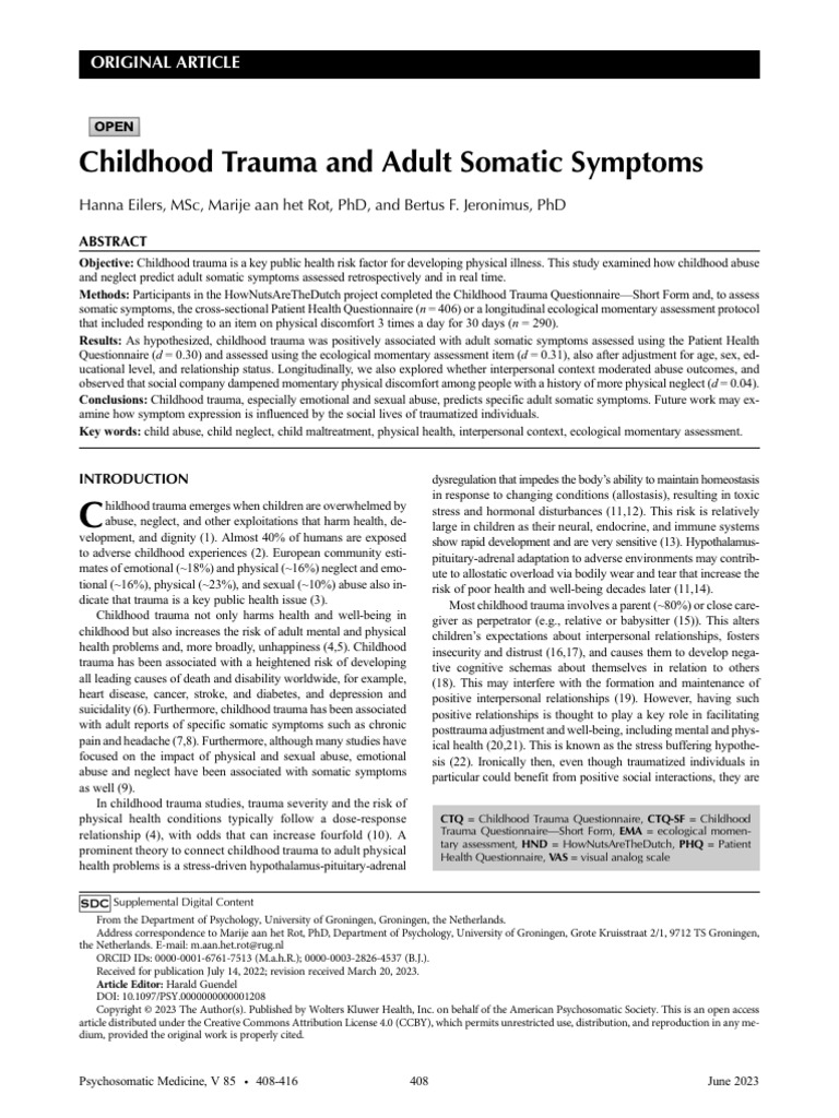 Childhood Trauma's Impact on Adult Health | PDF | Psychological Trauma ...