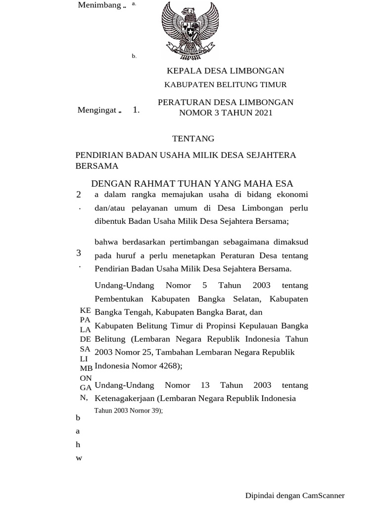 Kabupaten Belitung Timur: Tahun 2003 Nornor 39) | PDF