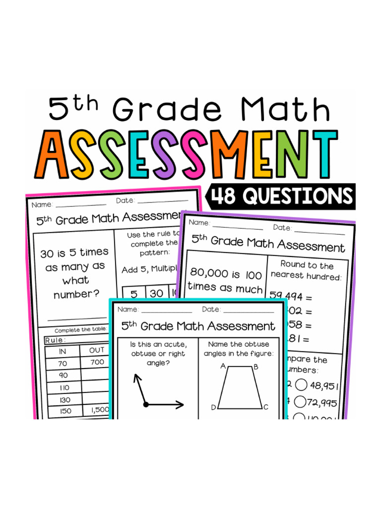 1 - 5th Grade Beginning of The Year Math Assessment 4th Grade Review | PDF