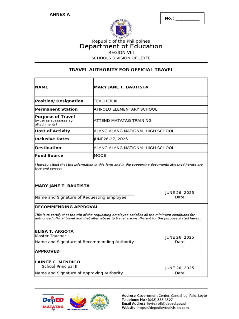 Travel Order Template for Official Use | PDF