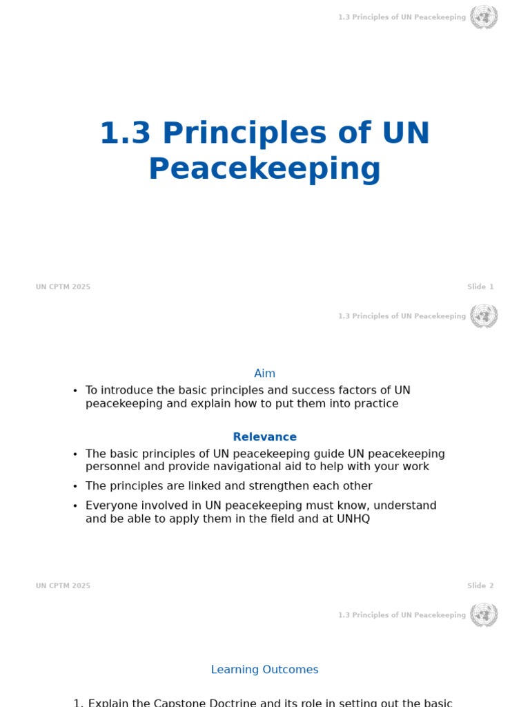 M1 - Lesson 1.3 Principles of UN Peacekeeping - Slides | PDF ...