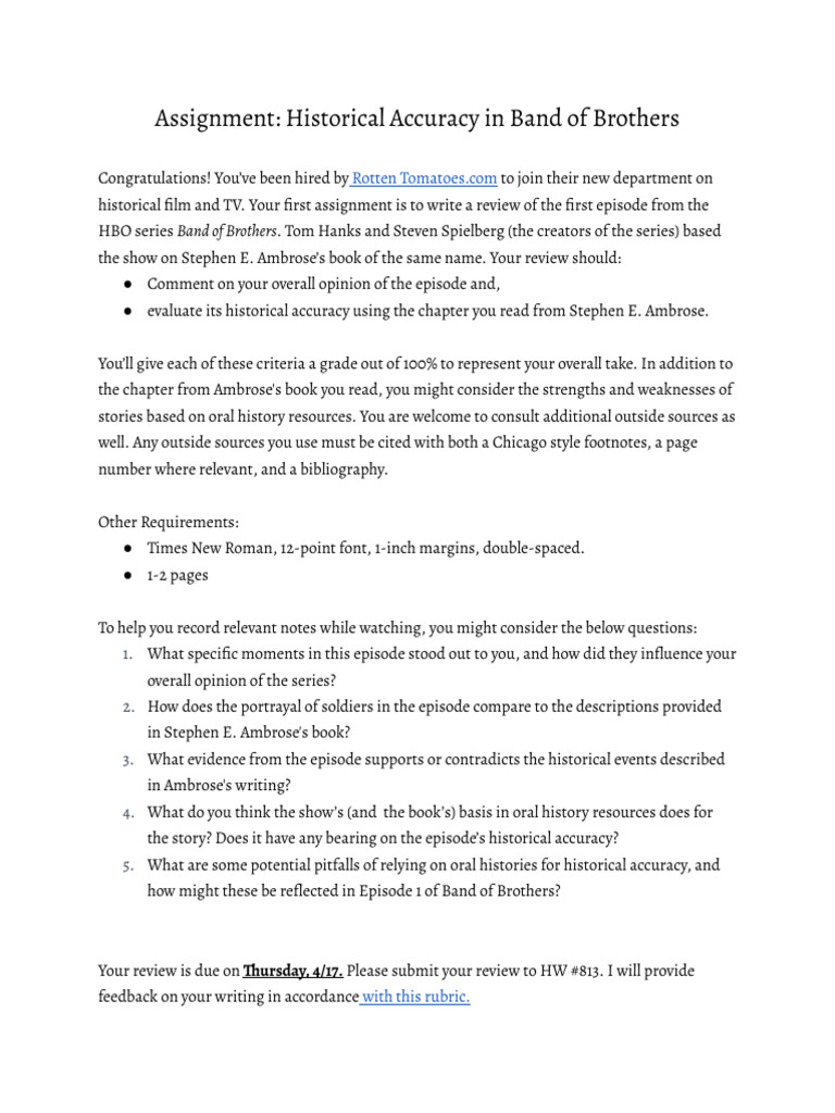 Assignemnt - Historical Accuracy in Band of Brothers | PDF