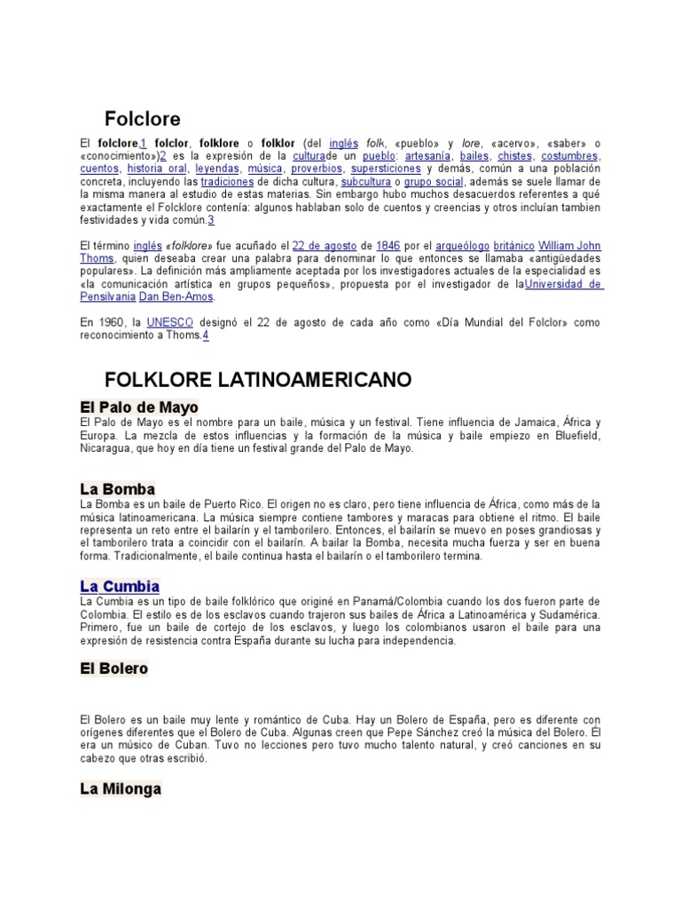 Folklore Latinoamericano: Bailes y Música | PDF | Folklore | Las artes ...