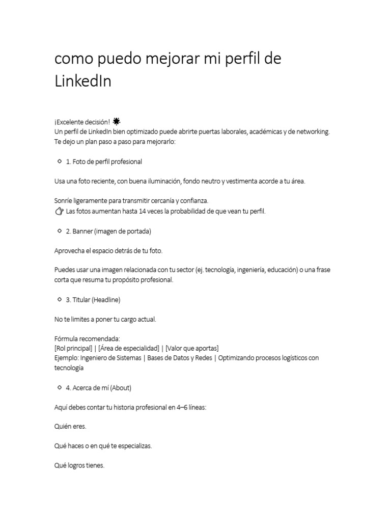 Mejora tu perfil de LinkedIn en 10 pasos | PDF
